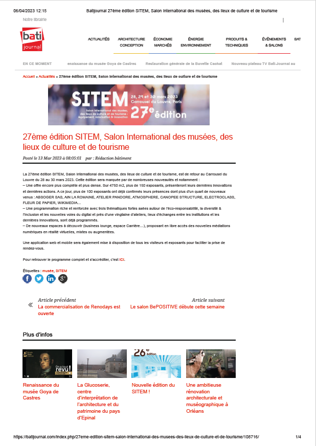 27ème édition du SITEM, salon international des musées, lieux de ...